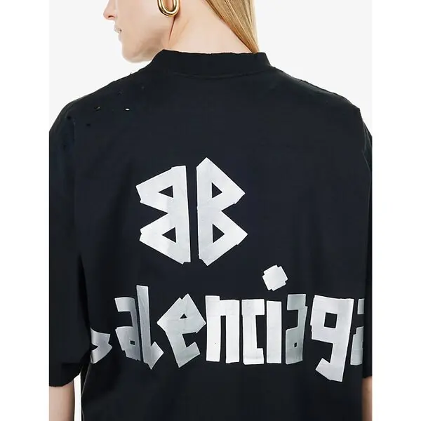 Balenciaga Medium Fit Logo-Print Cotton-Jersey T-Shirt - Faded